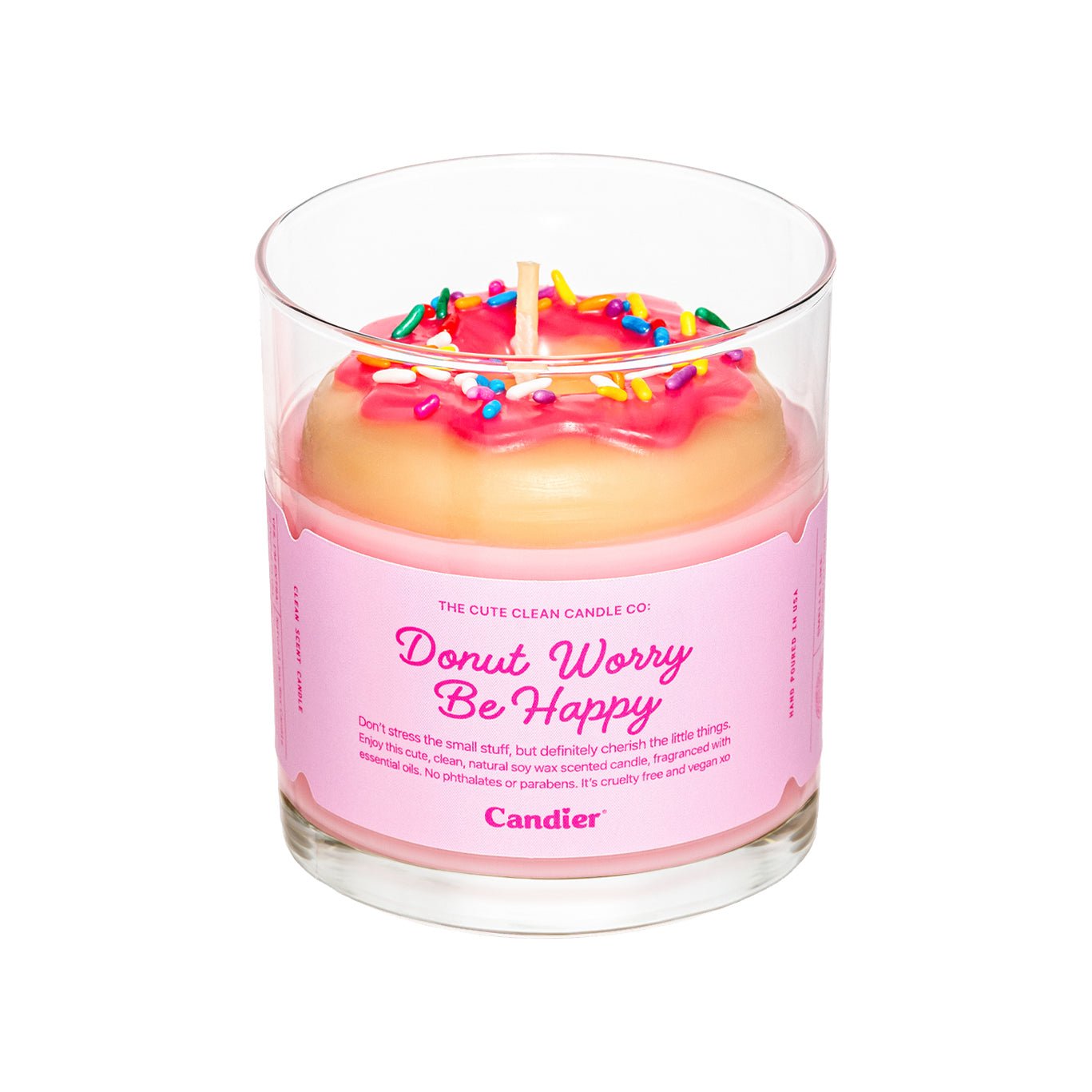 🍩 Candier Donut Worry Be Happy Candle | Luxury Strawberry Candle